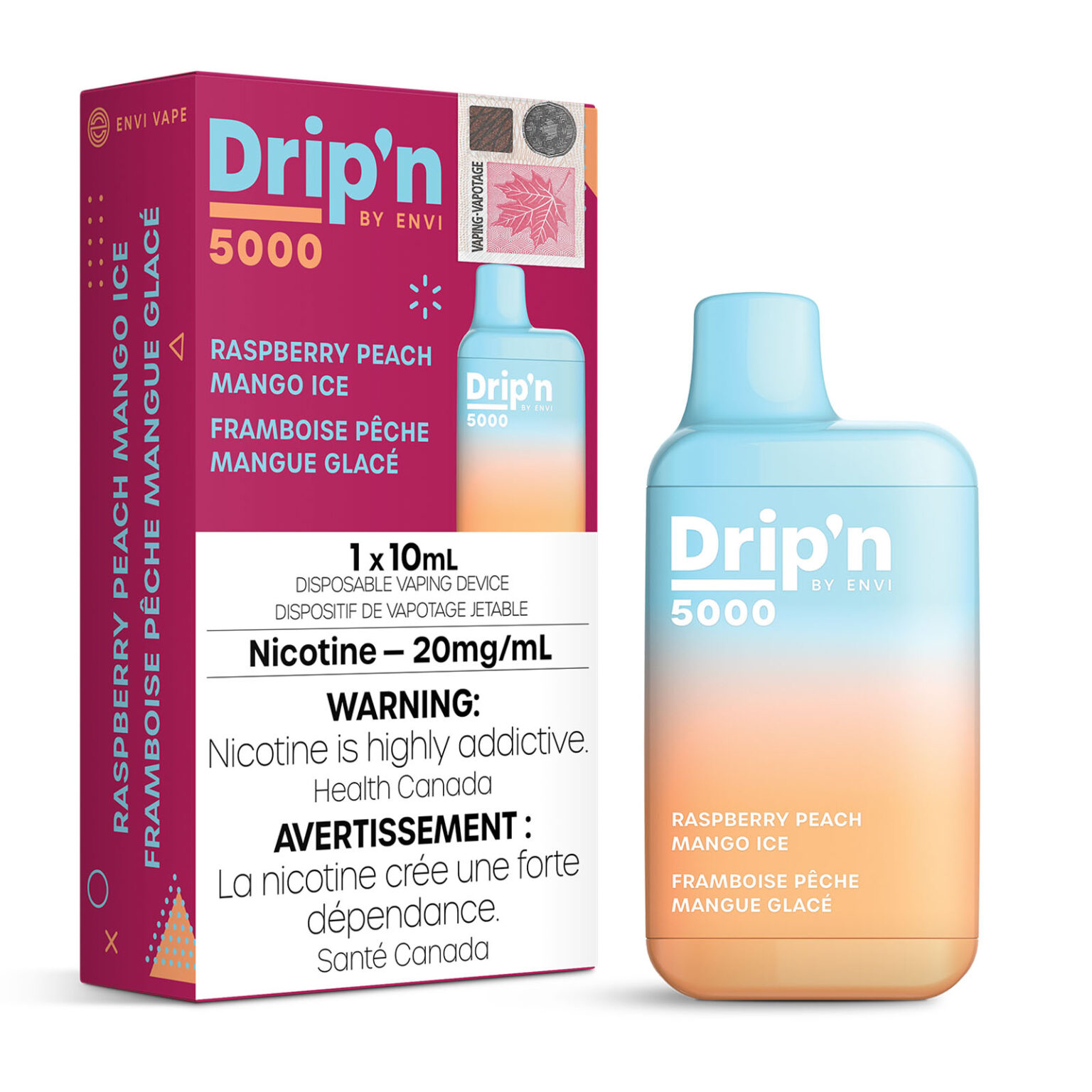 Raspberry Peach Mango Ice Drip'n Envi Disposable Vape | 10mL - VapeLoft